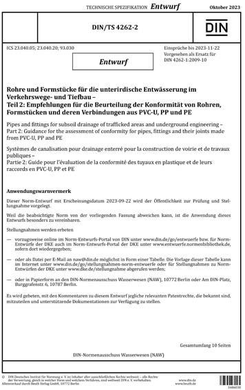 DIN/TS 4262-2:2023 DE - Rohre und Formstücke für die unterirdische ...