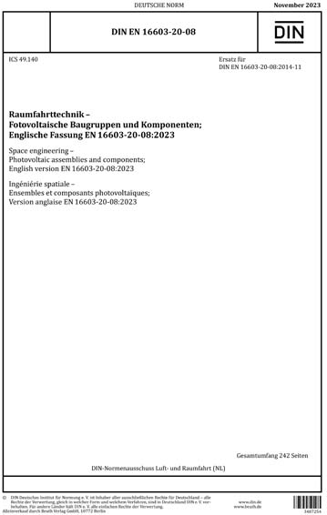 DIN EN 16603-20-08:2023 - Space engineering - Photovoltaic assemblies ...