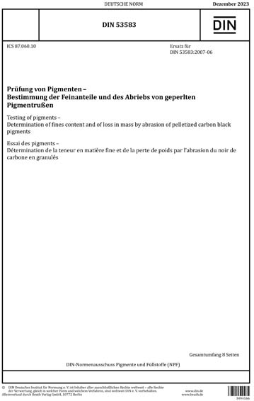 DIN 53583:2023 DE - Prüfung von Pigmenten - Bestimmung der Feinanteile ...