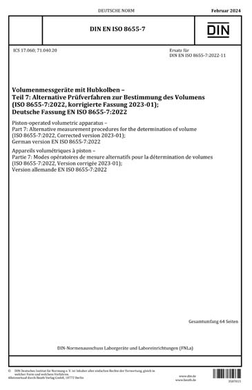 DIN EN ISO 8655-7:2024 DE - Volumenmessgeräte mit Hubkolben - Teil 7 ...