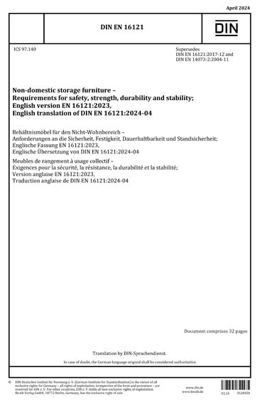 DIN EN 16121:2024 - Non-domestic storage furniture - Requirements for ...