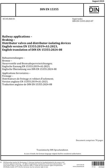 DIN EN 15355:2024 - Railway applications - Braking - Distributor valves ...