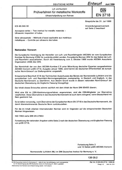 DIN EN 3718:1996 - Aerospace series - Test method for metallic ...