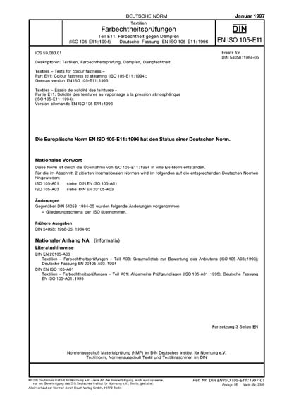 DIN EN ISO 105-E11:1997 DE - Textilien - Farbechtheitsprüfungen - Teil ...