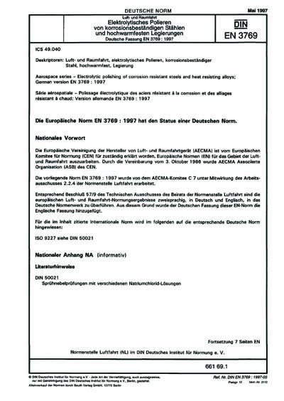 DIN EN 3769:1997 - Aerospace series - Electrolytic polishing of ...