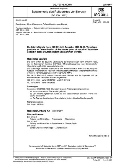 DIN ISO 3014:1997 DE - Mineralölerzeugnisse - Bestimmung des Rußpunktes ...
