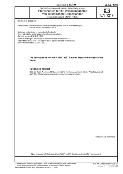 DIN EN 1217:1998 DE - Werkstoffe und Gegenstände in Kontakt mit ...