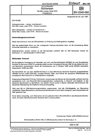 DIN EN 2240-082:1997 - Aerospace series - Lamps, incandescent - Part ...