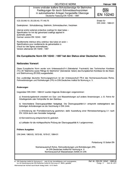 DIN EN 10240:1998 DE - Innere und/oder äußere Schutzüberzüge für ...