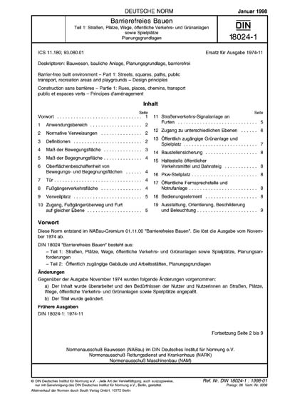 DIN 18024-1:1998 DE - Barrierefreies Bauen - Teil 1: Straßen, Plätze ...