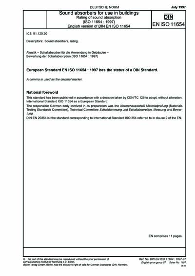 DIN EN ISO 11654:1997 - Acoustics - Sound absorbers for use in ...
