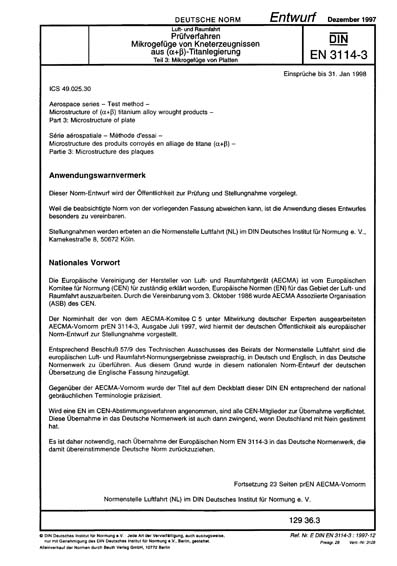 DIN EN 3114-3:1997 - Aerospace series - Test method - Microstructure of ...