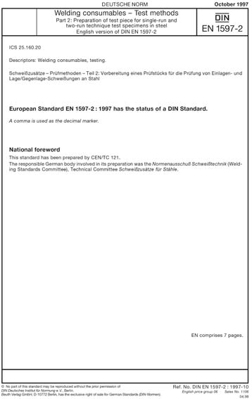 DIN EN 1597-2:1997 - Welding consumables - Test methods - Part 2 ...