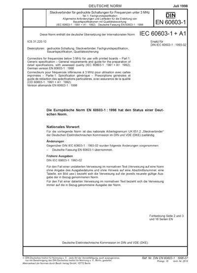 DIN EN 60603-1:1998 DE - Steckverbinder für gedruckte Schaltungen für ...