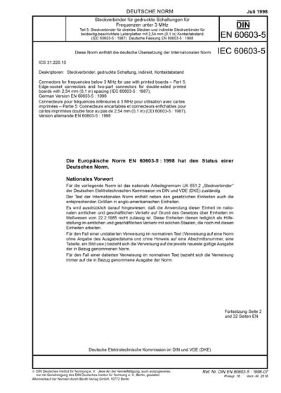 DIN EN 60603-5:1998 DE - Steckverbinder für gedruckte Schaltungen für ...