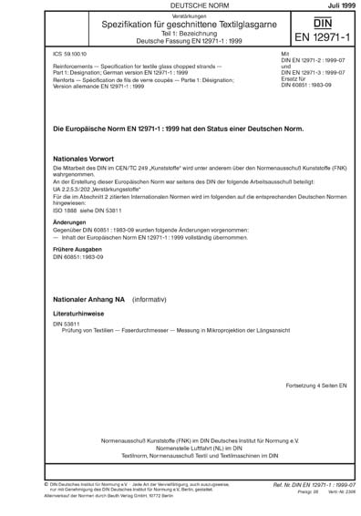 DIN EN 12971-1:1999 DE - Verstärkungen - Spezifikation für geschnittene ...