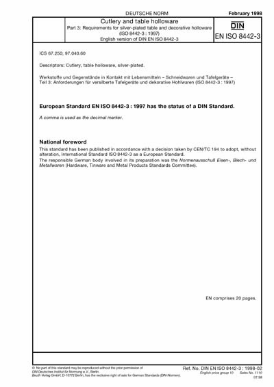 DIN EN ISO 8442-3:1998 - Materials and articles in contact with ...