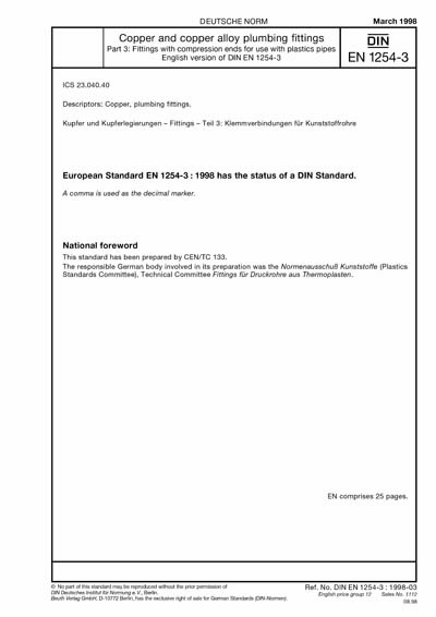 DIN EN 1254-3:1998 - Copper and copper alloy plumbing fittings - Part 3 ...
