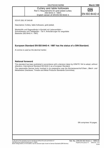 DIN EN ISO 8442-4:1998 - Materials and articles in contact with ...