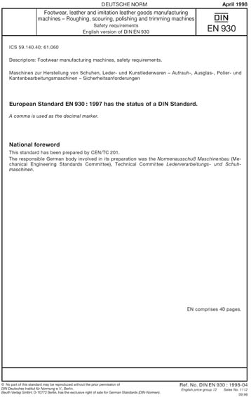 DIN EN 930:1998 - Footwear, leather and imitation leather goods ...