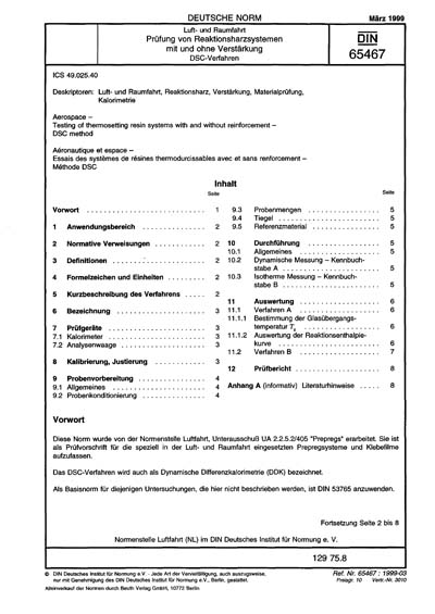 DIN 65467:1999 DE - Luft- und Raumfahrt - Prüfung von ...