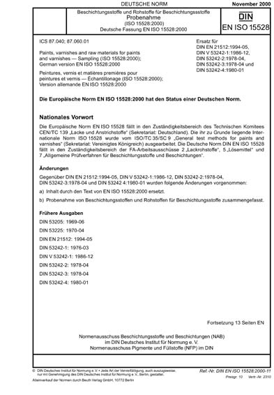 DIN EN ISO 15528:2000 DE - Beschichtungsstoffe und Rohstoffe für ...