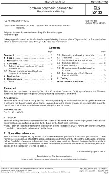 DIN 52133:1995 - Torch-on polymeric bitumen felt - Requirements and ...