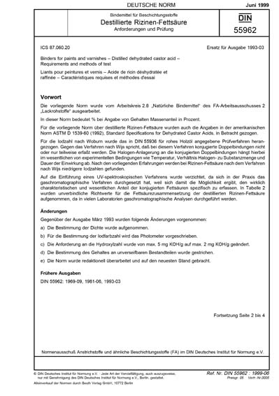 DIN 55962:1999 DE - Bindemittel für Beschichtungsstoffe - Destillierte ...