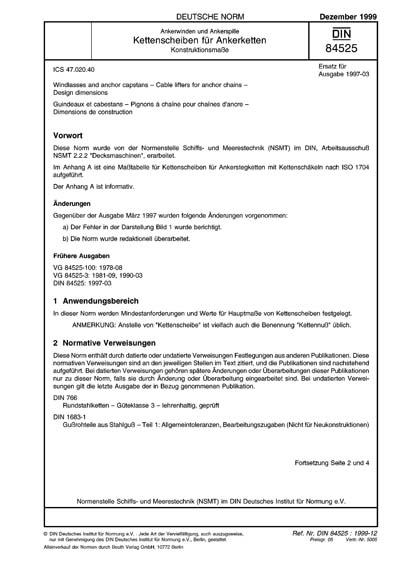 DIN 84525:1999 DE - Ankerwinden und Ankerspille - Kettenscheiben für ...
