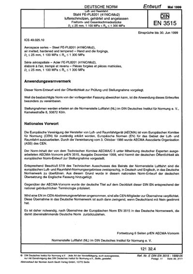 DIN EN 3515:1999 - Aerospace series - Steel FE-PL8201 (41NiCrMo2), air ...