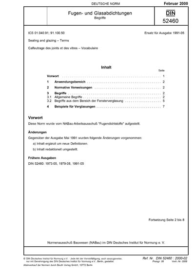 DIN 52460:2000 DE - Fugen- und Glasabdichtungen - Begriffe (Foreign ...