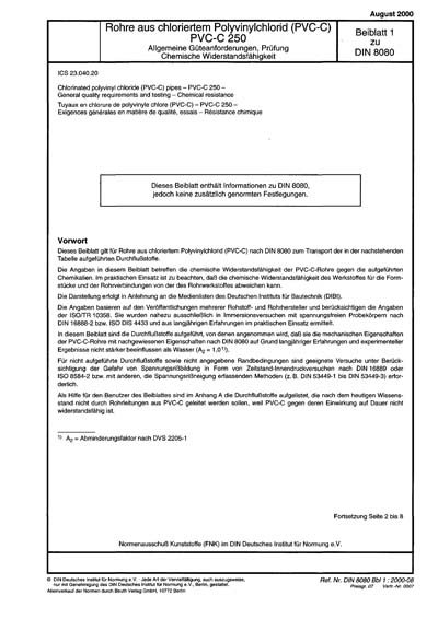 DIN 8080 Beiblatt 1:2000 DE - Rohre aus chloriertem Polyvinylchlorid ...