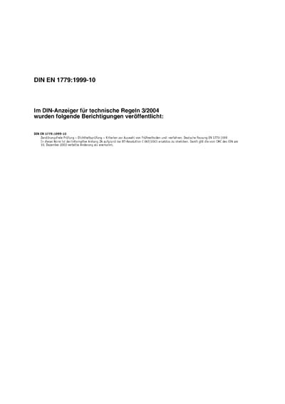 DIN EN 1779:1999 DE - Zerstörungsfreie Prüfung - Dichtheitsprüfung ...