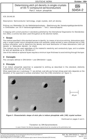 DIN 50454-2:1994 - Determining etch pit density in single crystals of ...