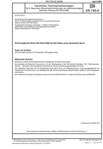 DIN EN 746-8:2001 DE - Industrielle Thermoprozessanlagen - Teil 8 ...