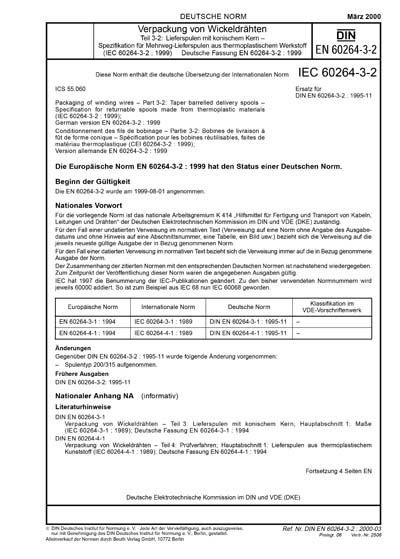 DIN EN 60264-3-2:2000 DE - Verpackung von Wickeldrähten - Teil 3-2 ...