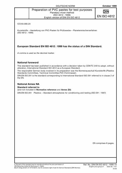DIN EN ISO 4612:1999 - Plastics - Preparation of PVC pastes for testing ...