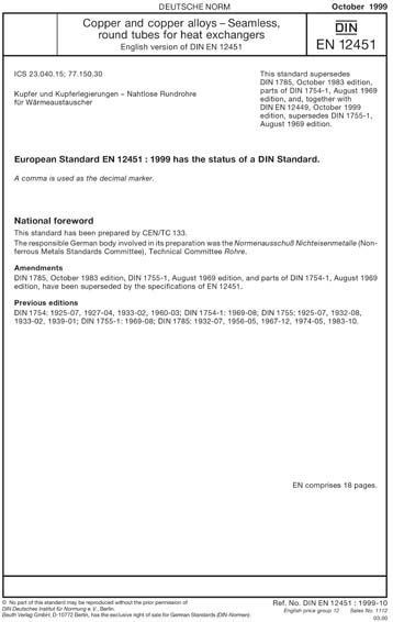 DIN EN 12451:1999 - Copper and copper alloys - Seamless, round tubes ...