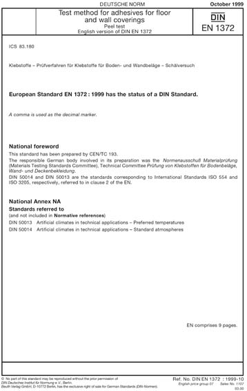 DIN EN 1372:1999 - Test method for adhesives for floor and wall ...