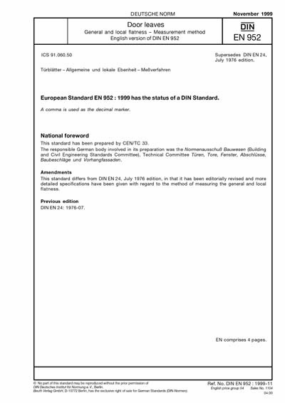 DIN EN 952:1999 - Door leaves - General and local flatness ...