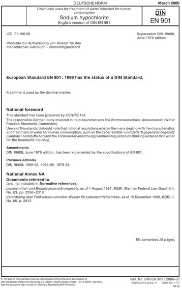 DIN EN 901:2000 - Chemicals used for treatment of water intended for ...