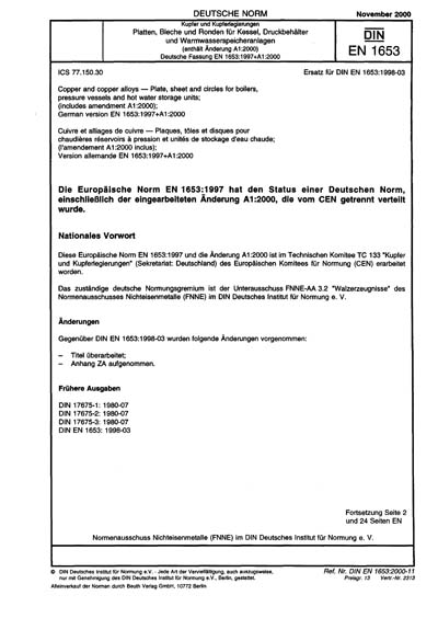 DIN EN 1653:2000 DE - Kupfer und Kupferlegierungen - Platten, Bleche ...
