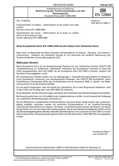 DIN EN 12880:2001 DE - Charakterisierung von Schlämmen - Bestimmung des ...
