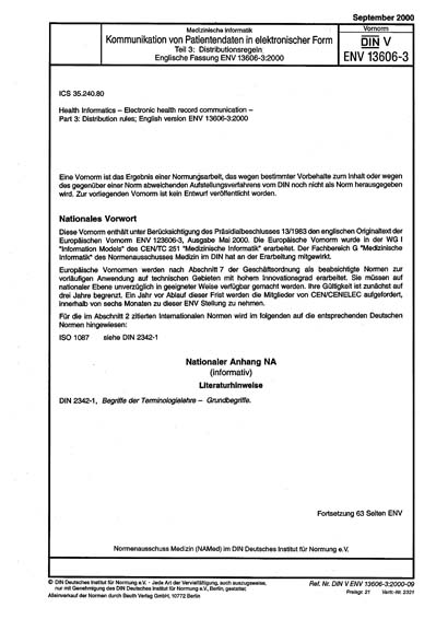 DIN V ENV 13606-3:2000 - Health informatics - Electronic healthcare ...