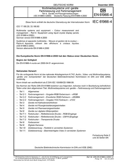 DIN EN 61966-4:2000 DE - Multimediasysteme und -geräte - Farbmessung ...