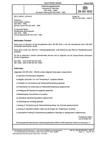 DIN EN ISO 4042:2001 DE - Verbindungselemente - Galvanische Überzüge ...