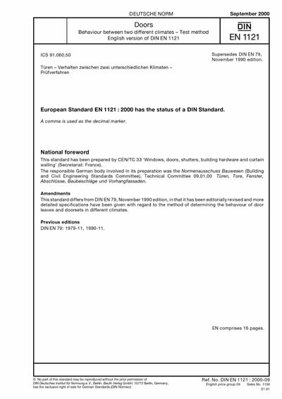 DIN EN 1121:2000 - Doors - Behaviour between two different climates ...