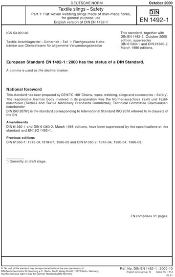 DIN EN 1492-1:2000 - Textile slings - Safety - Part 1: Flat woven ...