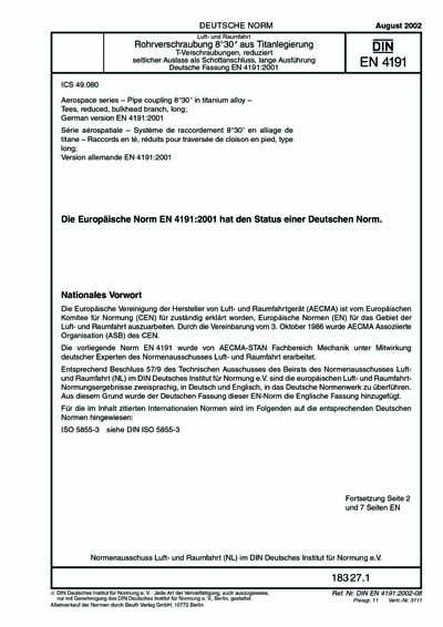 DIN EN 4191:2002 - Aerospace series - Pipe coupling 8?30 in titanium ...