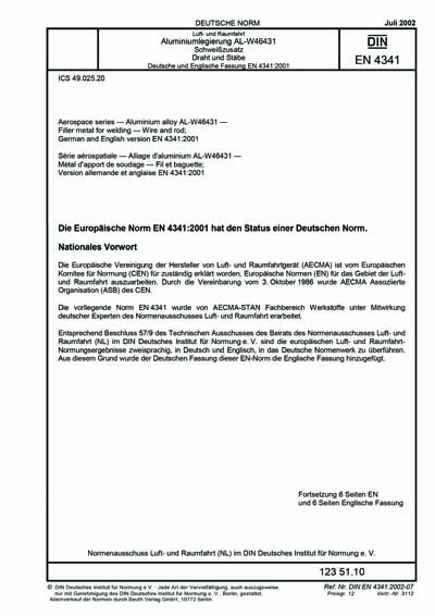 DIN EN 4341:2002 - Aerospace series - Aluminium alloy AL-W46431 ...